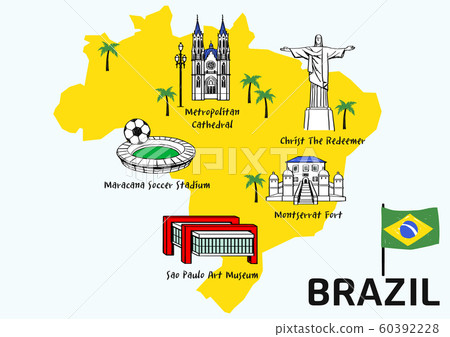 World travel map attraction tourist symbols... - Stock Illustration ...
