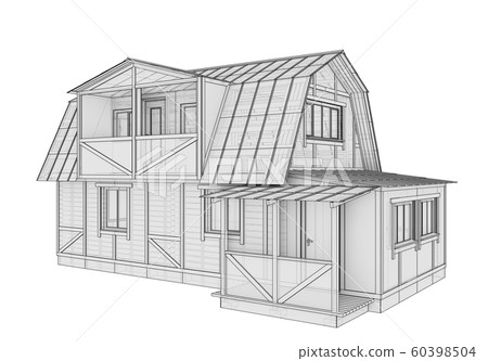 3D illustration of a small frame house - Stock Illustration [60398504 ...