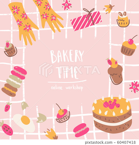 Poster with bakery kitchen elements. Cake,... - Stock Illustration ...