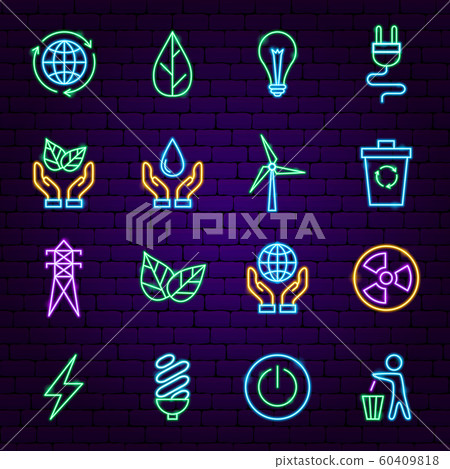 Green Energy Neon Icons - Stock Illustration [60409818] - PIXTA