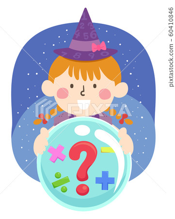 Kid Girl Witch Math Operators Crystal Illustration - Stock Illustration ...