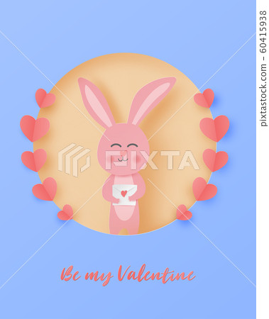 Valentines day greeting card with happy rabbit and - Stock Illustration ...