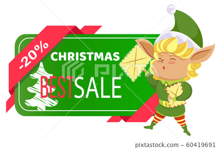 Elf and Christmas Sale Card, Winter Holiday Off - Stock Illustration ...