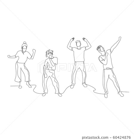 Continuous one line dancing people. Dance... - Stock Illustration ...