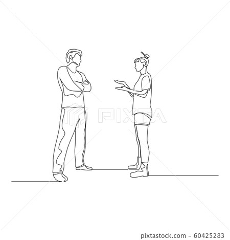 Continuous one line man and woman argue. Vector... - Stock Illustration ...