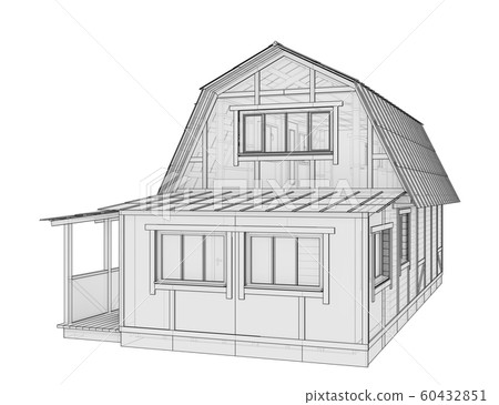 3D illustration of a small frame house - Stock Illustration [60432851 ...