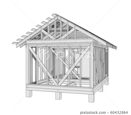 3D illustration of a small frame house - Stock Illustration [60432864 ...