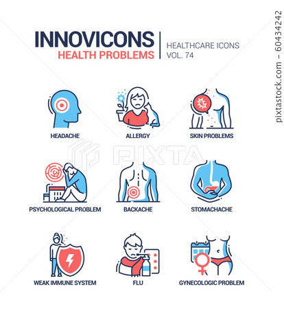 Health problems line design style icons set - Stock Illustration ...