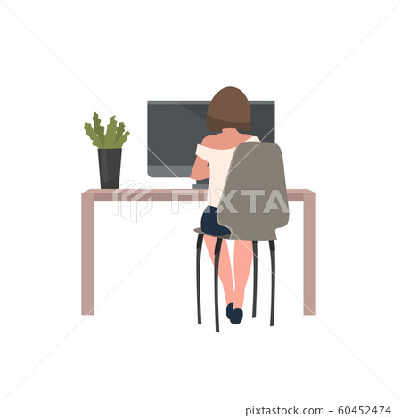 businesswoman sitting at workplace rear view... - Stock Illustration ...