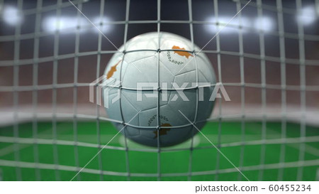 Football with flags of Cyprus hits goal net. 3D... - Stock Illustration ...