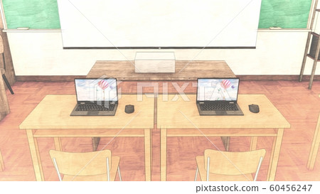 Elementary School Classroom Computer No People... - Stock Illustration ...
