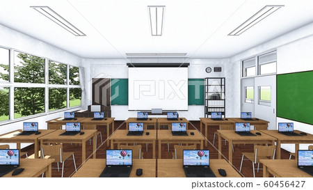 Elementary School Classroom Computer No People... - Stock Illustration ...
