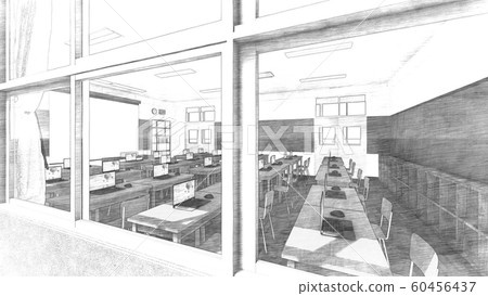 Elementary School Classroom Computer No People... - Stock Illustration ...