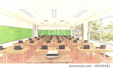 Elementary School Classroom Computer No People... - Stock Illustration ...