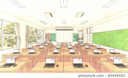 Elementary School Classroom PC No People No... - Stock Illustration ...