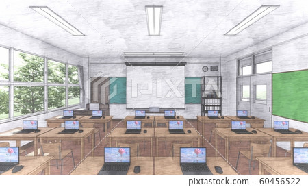 Elementary School Classroom Computer No People... - Stock Illustration ...