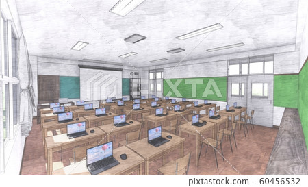 Elementary School Classroom PC No People No... - Stock Illustration ...