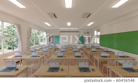 Elementary school classroom PC No people, no... - Stock Illustration ...