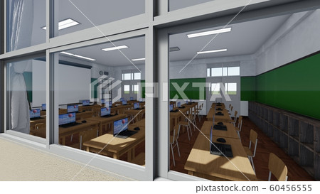 Elementary school classroom PC No people, no... - Stock Illustration ...