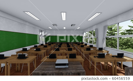 Elementary school classroom PC No people, no... - Stock Illustration ...