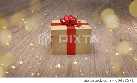 The gift box on. Wood table 3d rendering for...-插圖素材 [60458571] - PIXTA圖庫