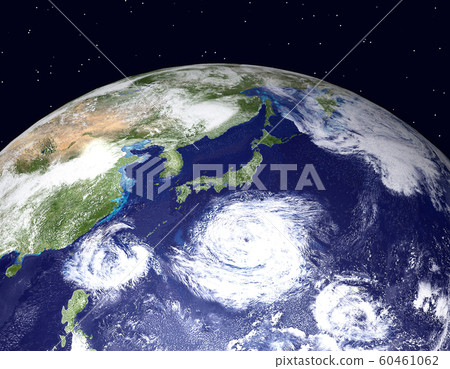 Multiple typhoons around the earth Japan - Stock Illustration [60461062 ...