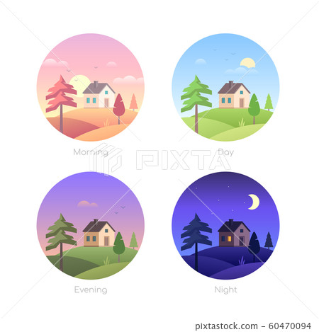 Parts of the day - set of flat design style...-插圖素材 [60470094] - PIXTA圖庫