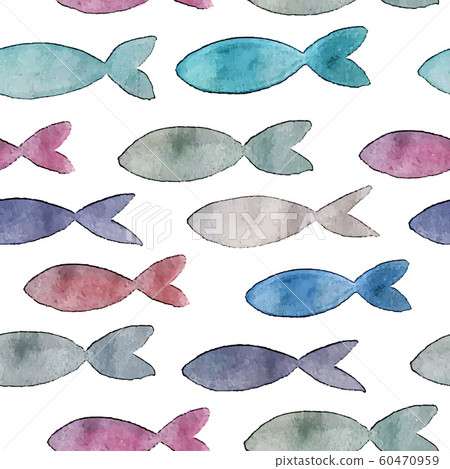 Vector Seamless Pattern with Watercolor Fish - Stock Illustration ...