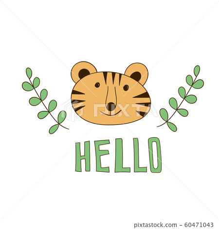 Vector Greeting Card with Cartoon Tiger and Hello - Stock Illustration ...