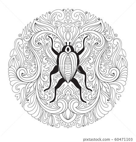 Vector Floral Mandala with bug.-插圖素材 [60471103] - PIXTA圖庫