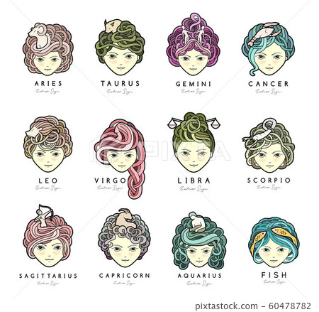 Girls and zodiac signs. - Stock Illustration [60478782] - PIXTA