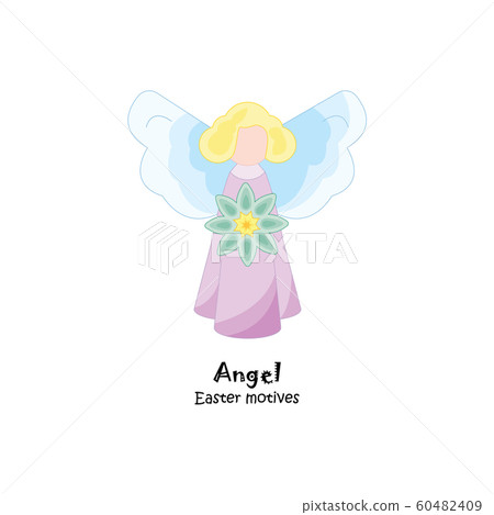 Color vector illustration. Angel with a flower - Stock Illustration ...