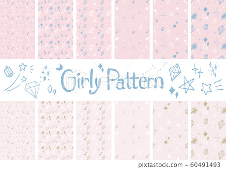 Girly illustration pattern texture material set - Stock Illustration ...