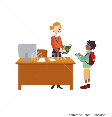 Cartoon librarian giving book to child - little...-插圖素材 [60508320 ...
