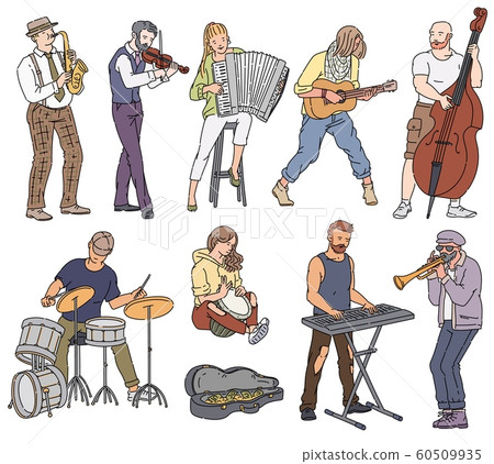 Street musician playing music vector cartoon... - Stock Illustration ...