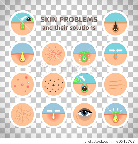 Skin problem icons on transparent background - Stock Illustration ...