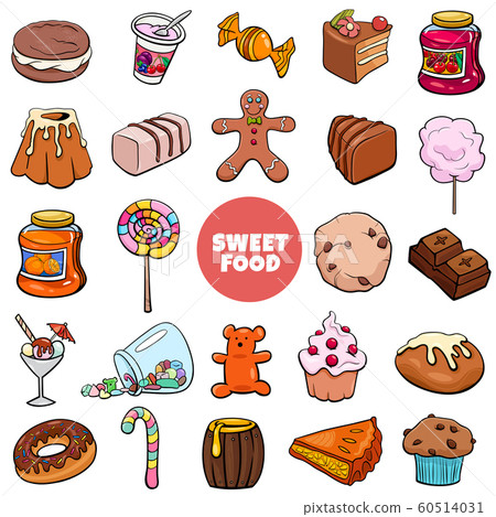 cartoon sweet food objects and candies set - Stock Illustration ...