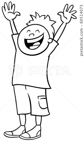 happy boy cartoon character color book page - Stock Illustration ...