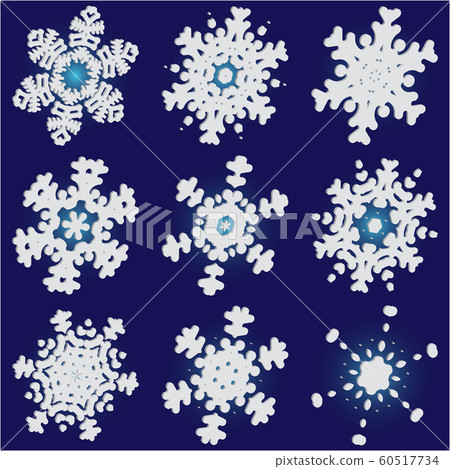 Collection of simple snowflakes on blue - Stock Illustration [60517734 ...