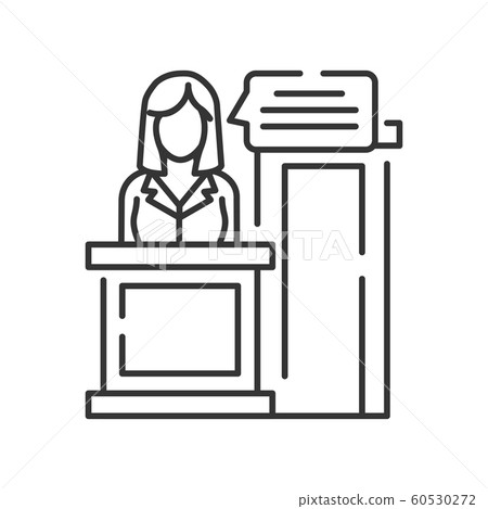 Witness line black icon. Young woman tells the - Stock Illustration ...