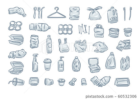 Plastic waste icon collection on white... - Stock Illustration ...