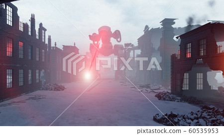 Huge military robots are shelling the destroyed... - Stock Illustration [60535953] - PIXTA