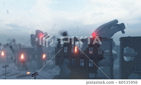 Huge military robots are shelling the destroyed... - Stock Illustration [60535956] - PIXTA