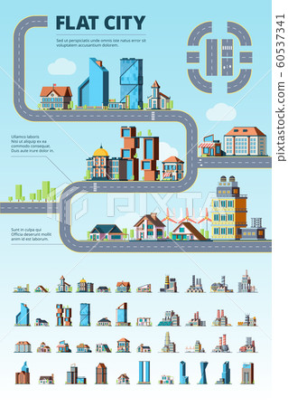 Flat city infographic. Cityscape municipal... - Stock Illustration ...