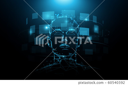 A portrait head human and digital screen... - Stock Illustration ...