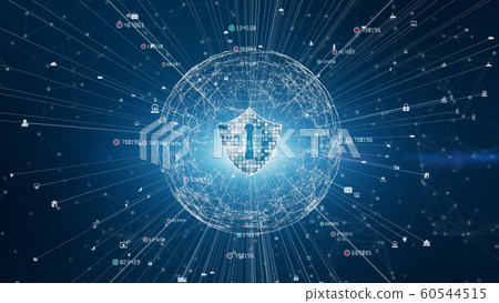 Shield Icon on Secure Global Network, Cyber - Stock Illustration ...