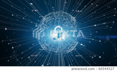 Lock Icon Cyber Security, Digital Data Network - Stock Illustration ...