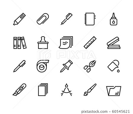 Stationery line icons. School and office... - Stock Illustration ...