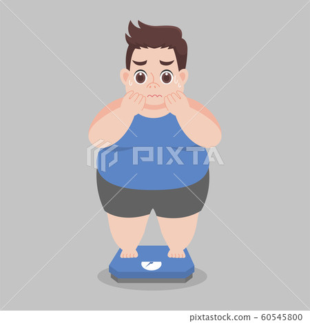 Big Fat Man worry standing on electronic scales - Stock Illustration ...