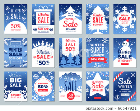 Winter promo cards. Season offers advertising... - Stock Illustration ...